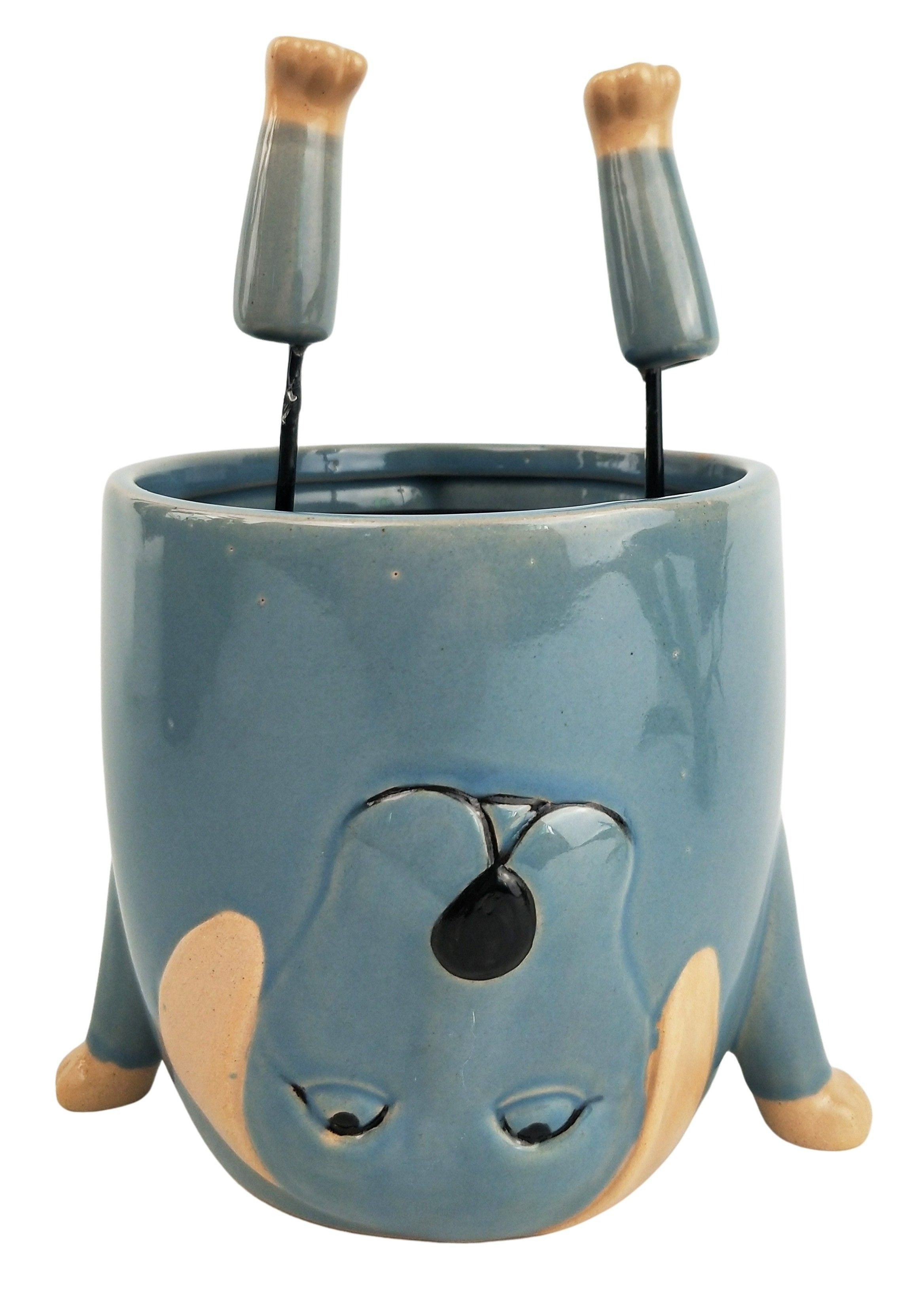 Dog Doing Handstand Planter Dark Blue 12cm | Exotic Botanic