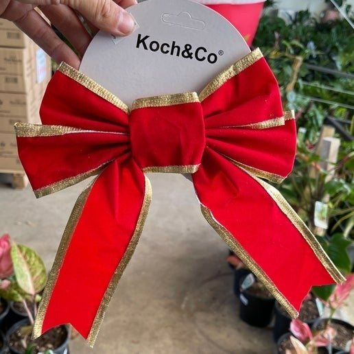 Ribbon Bow Velvet Gold Trim Edge Red 20Wx26Lcm | Exotic Botanic
