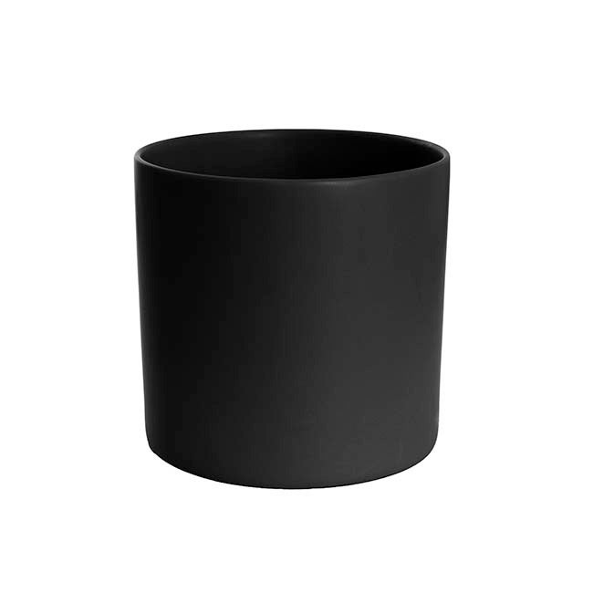 Ceramic Cylinder Pot Satin Matte Black - 25cm | Exotic Botanic